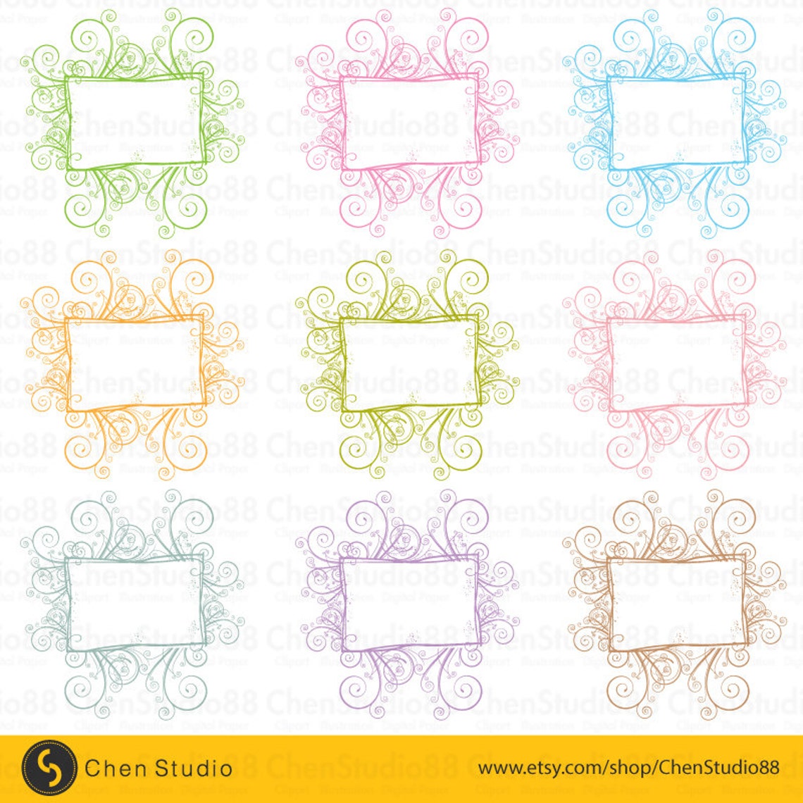 Doodle Frames Vector Digital Clipart Instant Download - Etsy