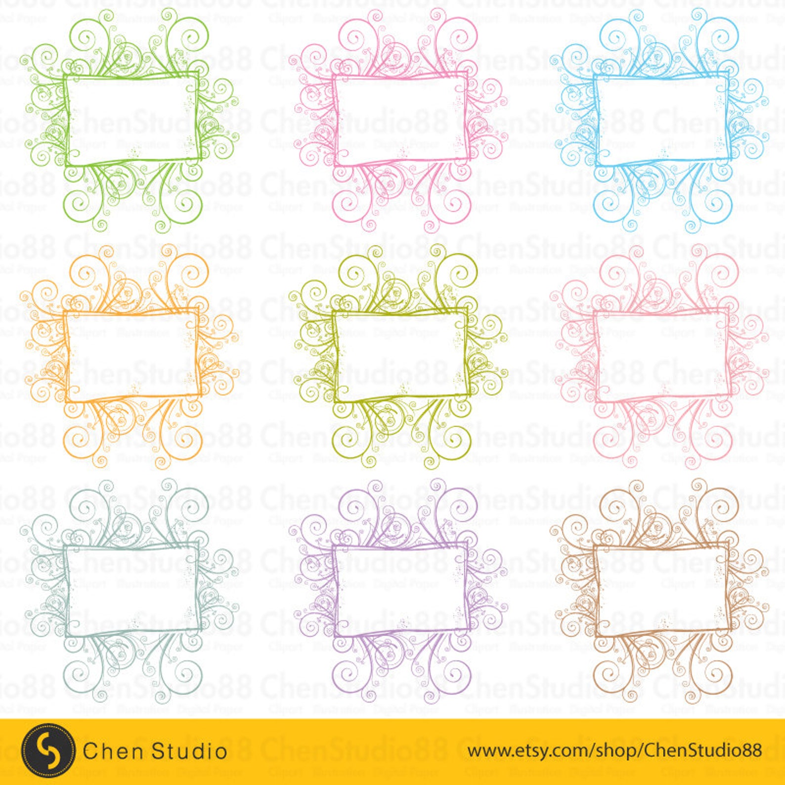 Doodle Frames Vector Digital Clipart Instant Download - Etsy