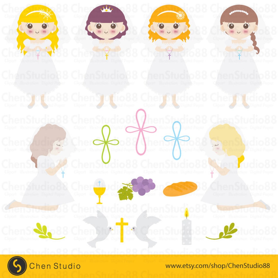 Girl First Communion Vector Digital Clipart Instant - Etsy