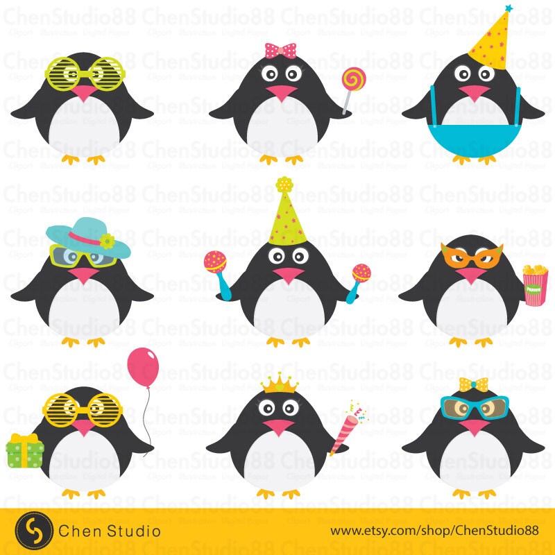 Penguin Vector Clip Art and Digital Paper Set - Etsy