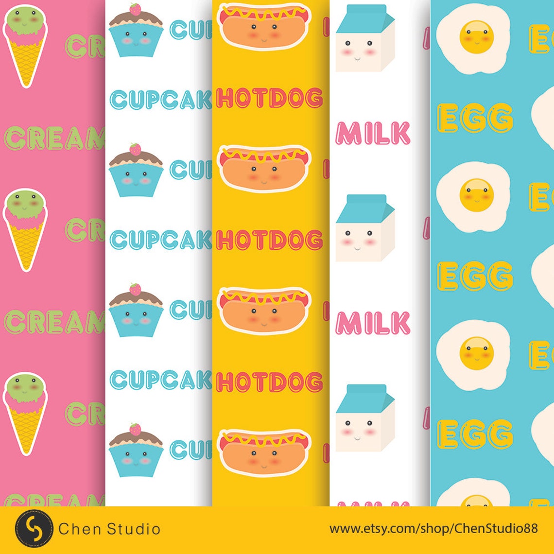 Kawaii Food Vector Digital Paper and Clip Art Set - Etsy