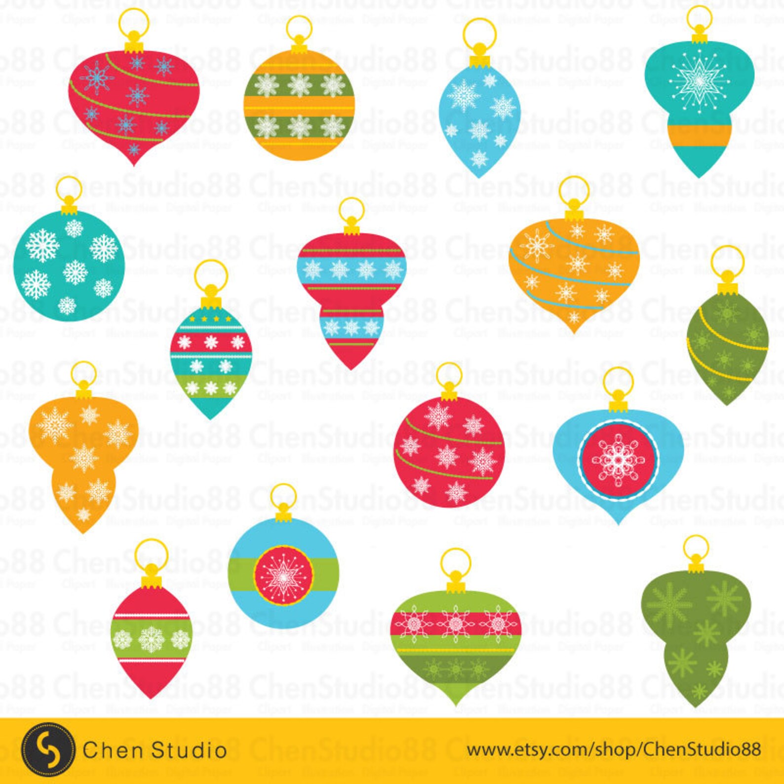Retro Christmas Ornaments Vector Digital Clipart Instant Download EPS ...