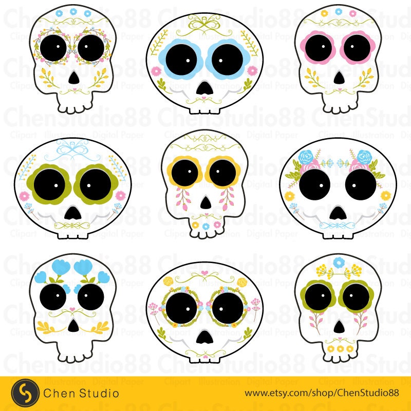 Sugar Skull Vector Digital Clipart Instant Download EPS - Etsy