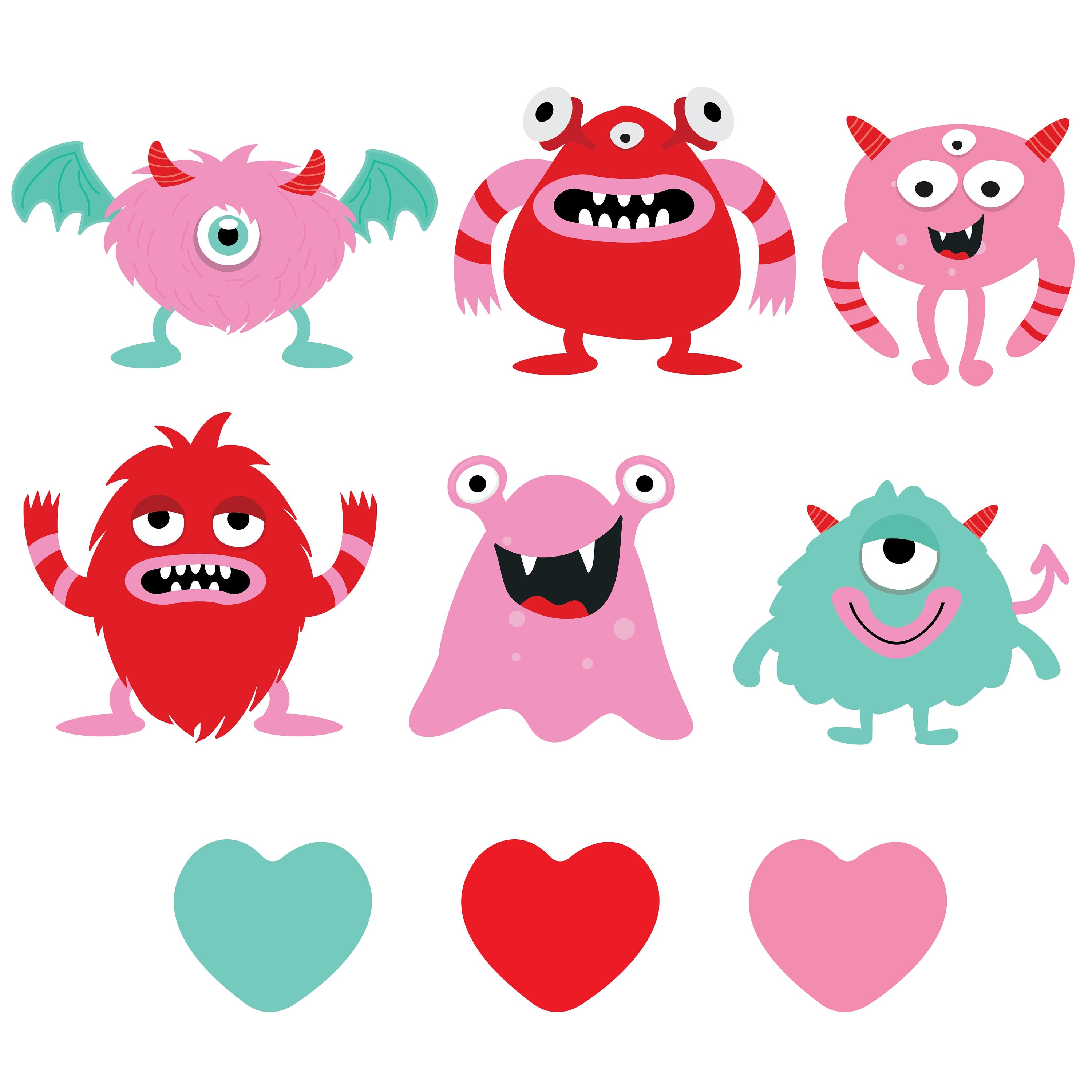 Valentine Monster Clipart, Digital Clipart Instant Download PNG Files ...