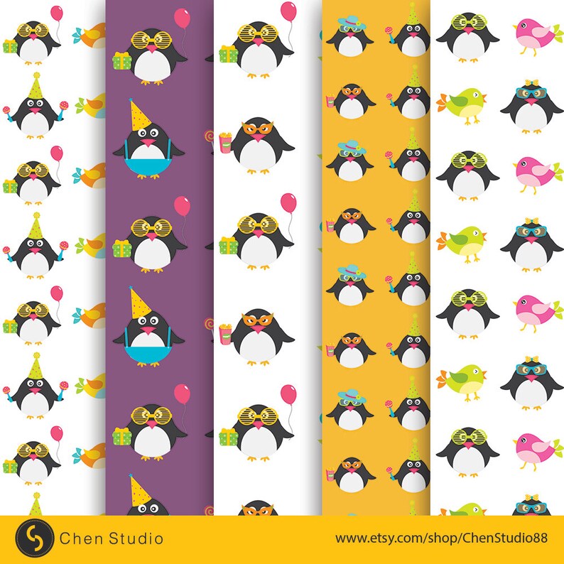 Penguin Vector Clip Art and Digital Paper Set - Etsy