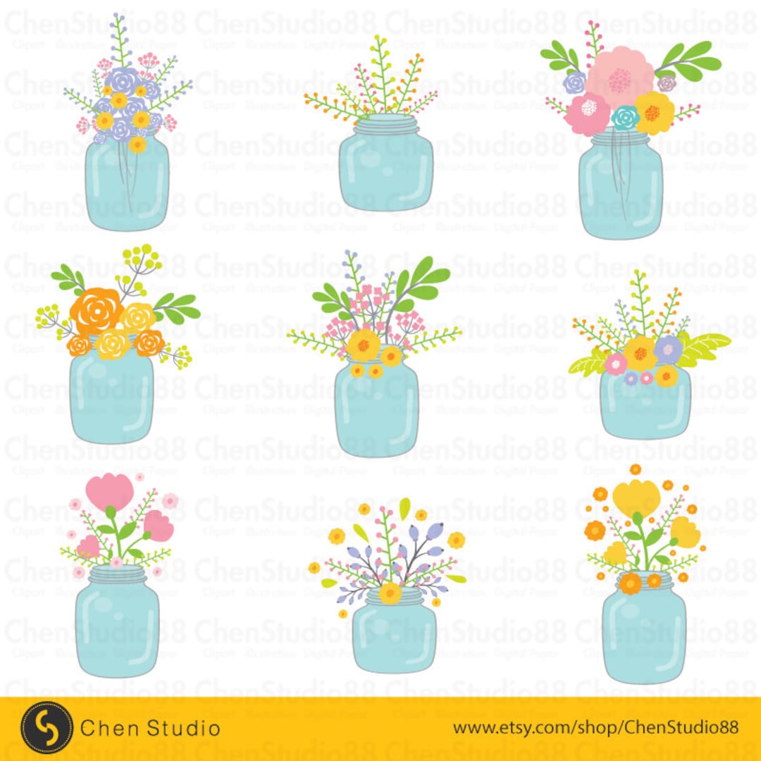 Flower Mason Jar Vector Digital Clipart Instant Download - Etsy