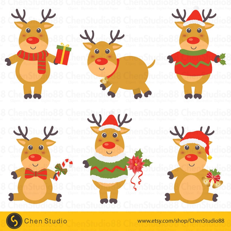 Christmas Reindeer vector Digital Clipart Instant Download | Etsy