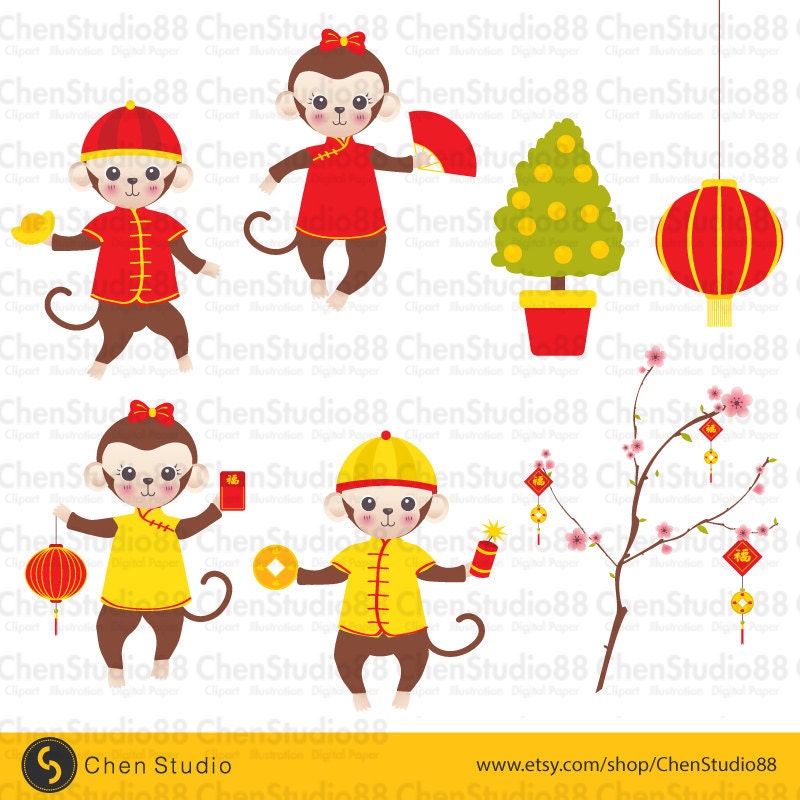 Year of Monkey Vector Digital Clipart Instant Download - Etsy