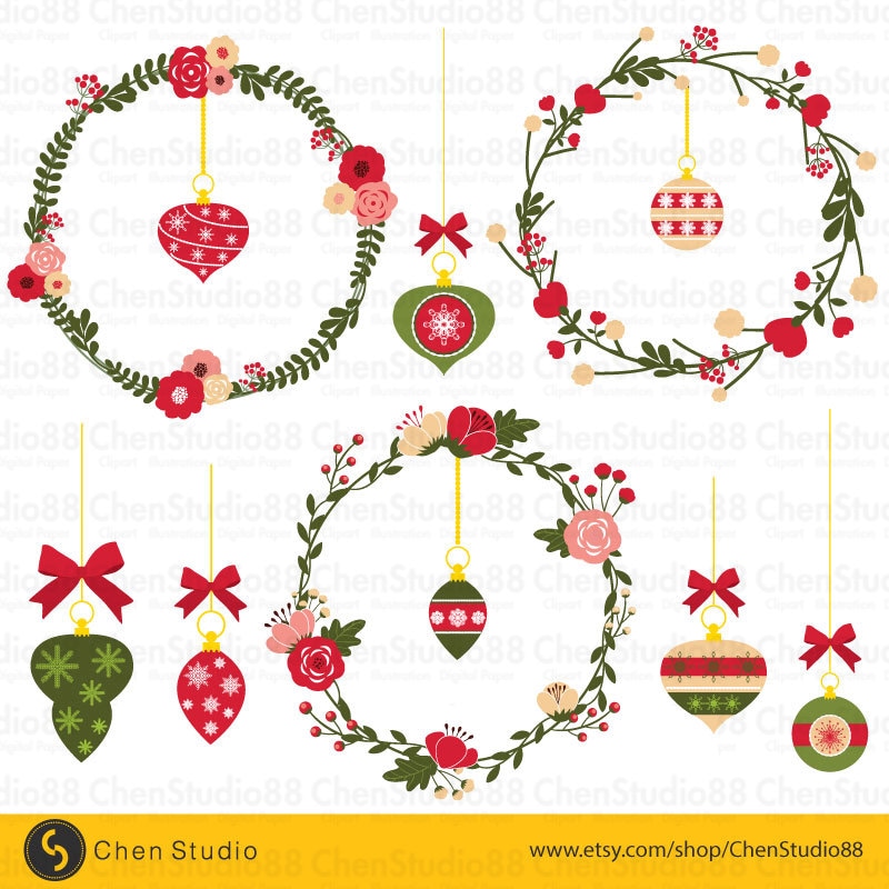 Holiday Xmas Wreaths Vector Digital Clipart Instant - Etsy