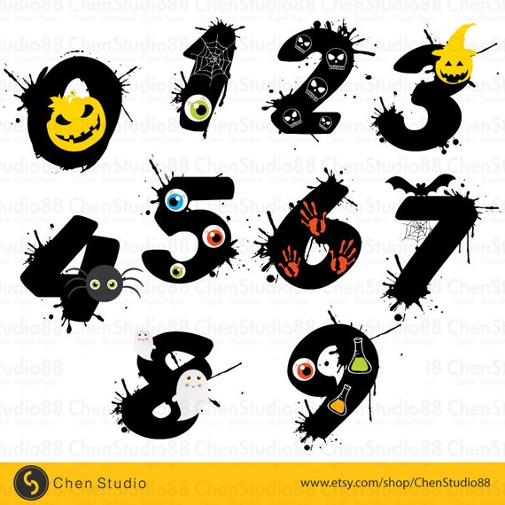 Halloween numbers vector Digital Clipart Instant Download | Etsy