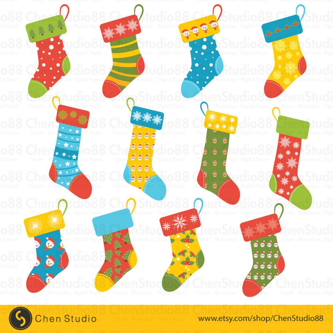 Christmas Stocking Vector Digital Clipart Instant Download EPS, PNG ...