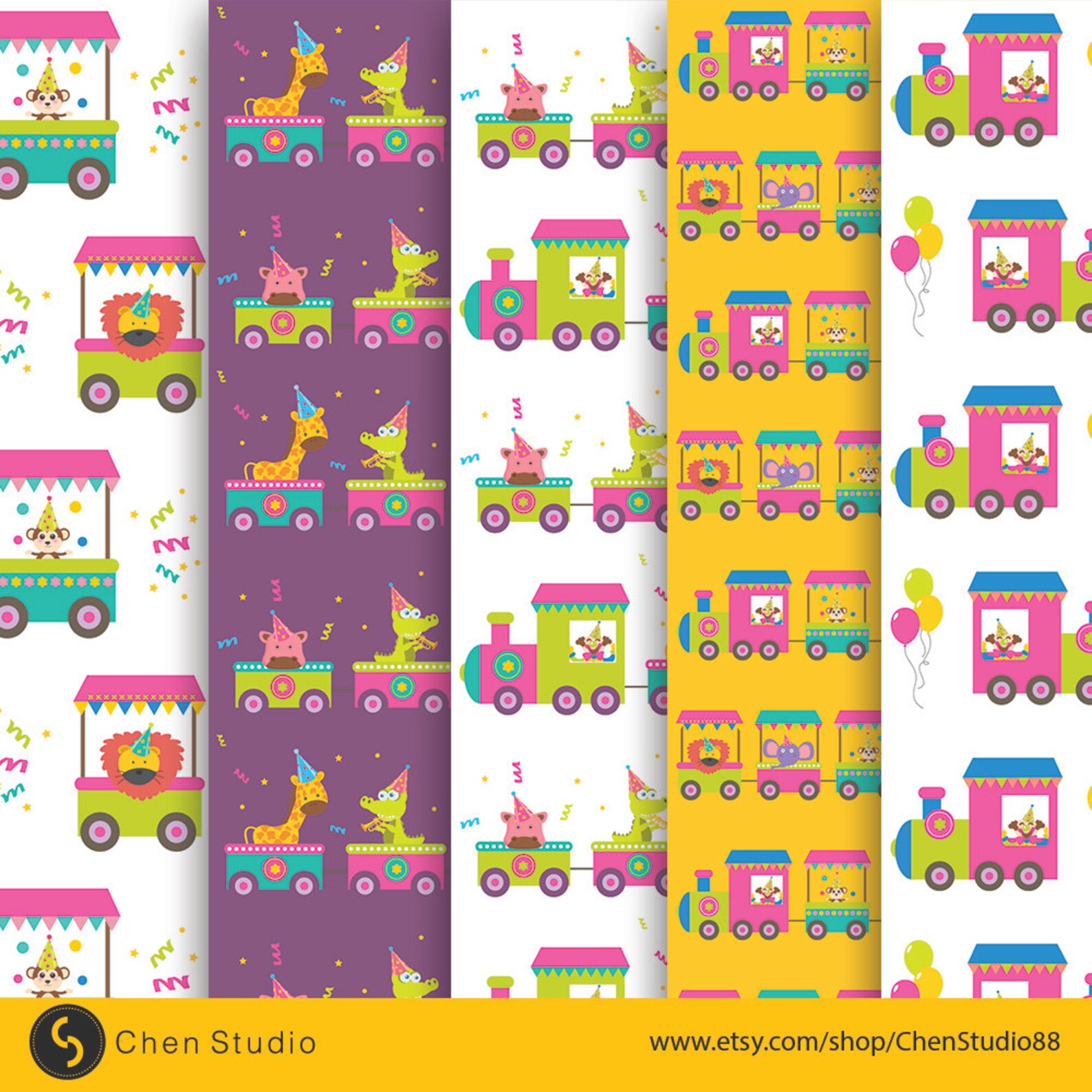 Circus Train Vector Clip Art and Digital Paper Set - Etsy
