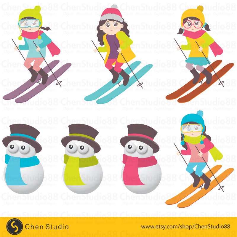 Ski Vector Digital Clipart Instant Download EPS, Pdf and PNG Files ...