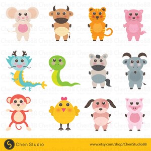 Chinese Zodiac Animal Vector Clip Art and Digital Paper Set - Etsy