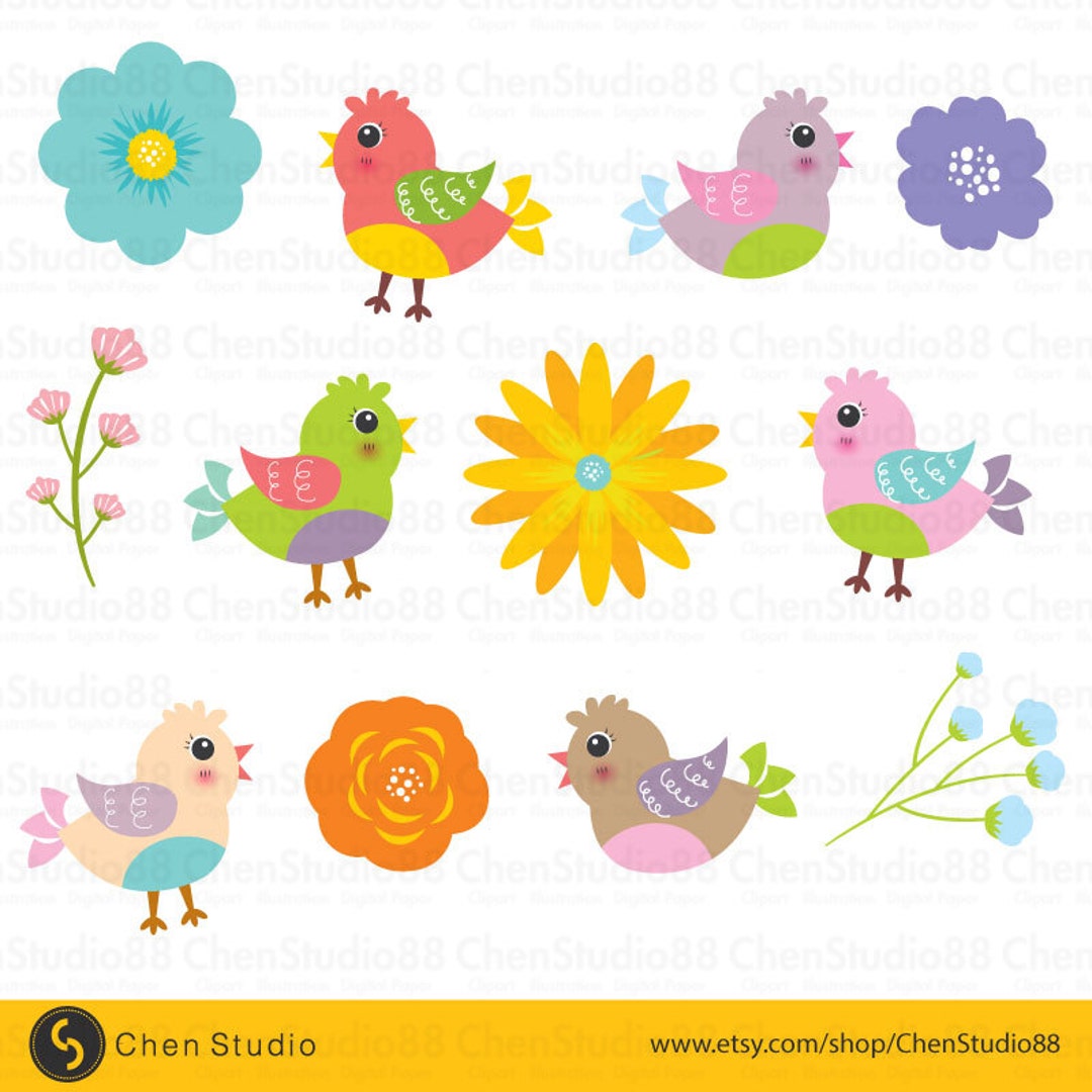 Spring Birds Vector Digital Clipart Instant Download - Etsy