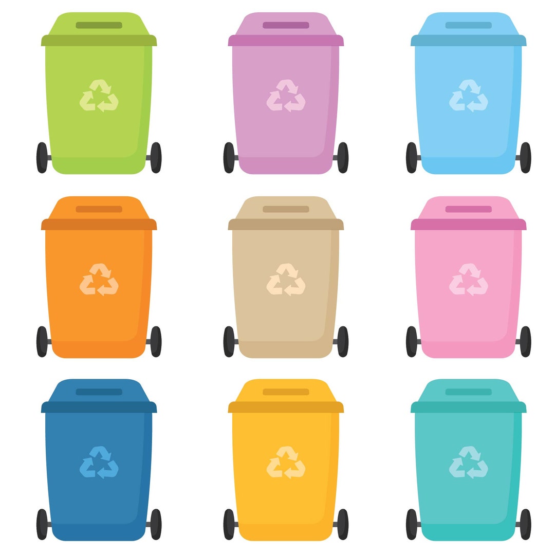 Colorful Recycle Bin Clipart, Digital Clipart Instant Download PNG ...