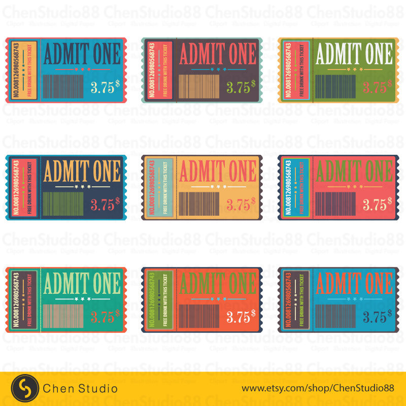 Movie Ticket Vector Digital Clipart Instant Download EPS, PNG Files ...