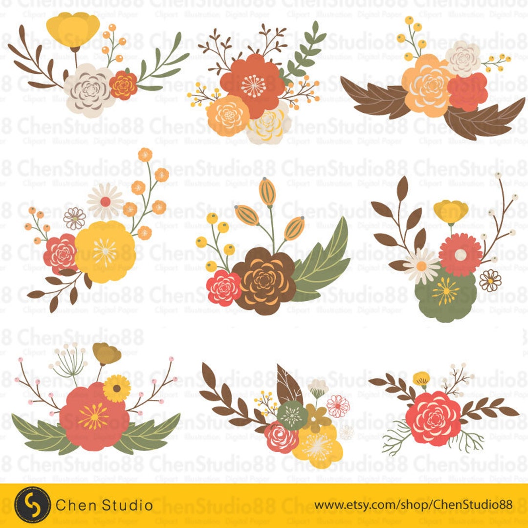 Autumn Flowers Vector Digital Clipart Instant Download EPS, and PNG ...