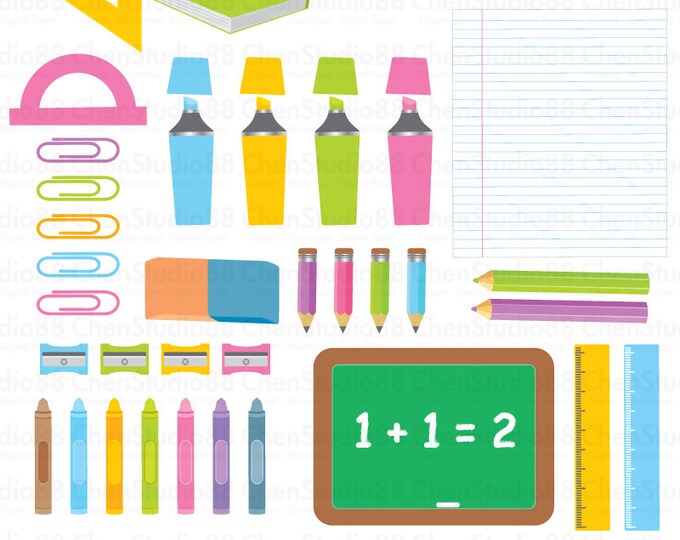 School Supplies Vector Digital Clipart Instant Download EPS, PNG Files ...