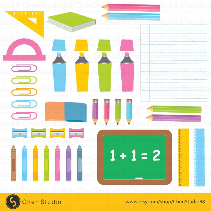 School Supplies Vector Digital Clipart Instant Download - Etsy