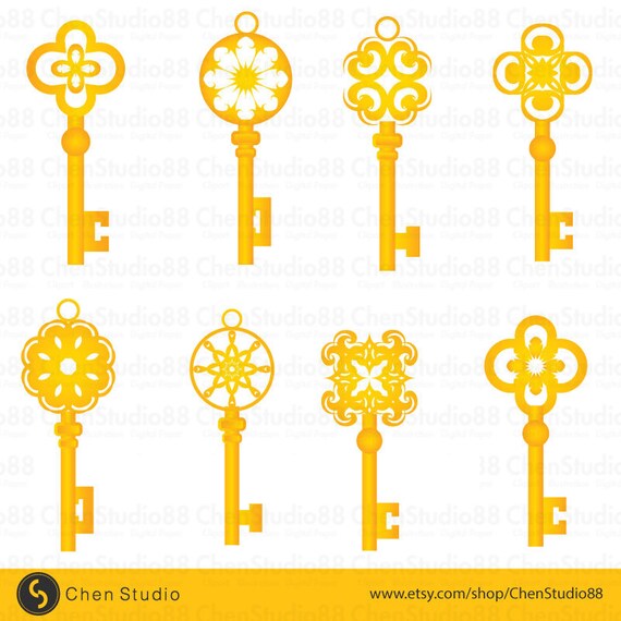 Vintage gold keys vector Digital Clipart Instant Download | Etsy