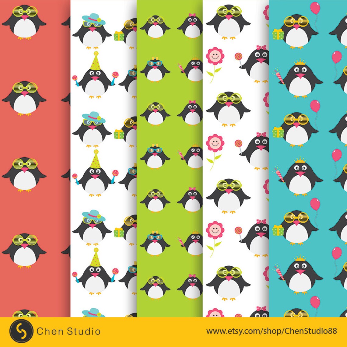 Penguin Vector Clip Art and Digital Paper Set - Etsy
