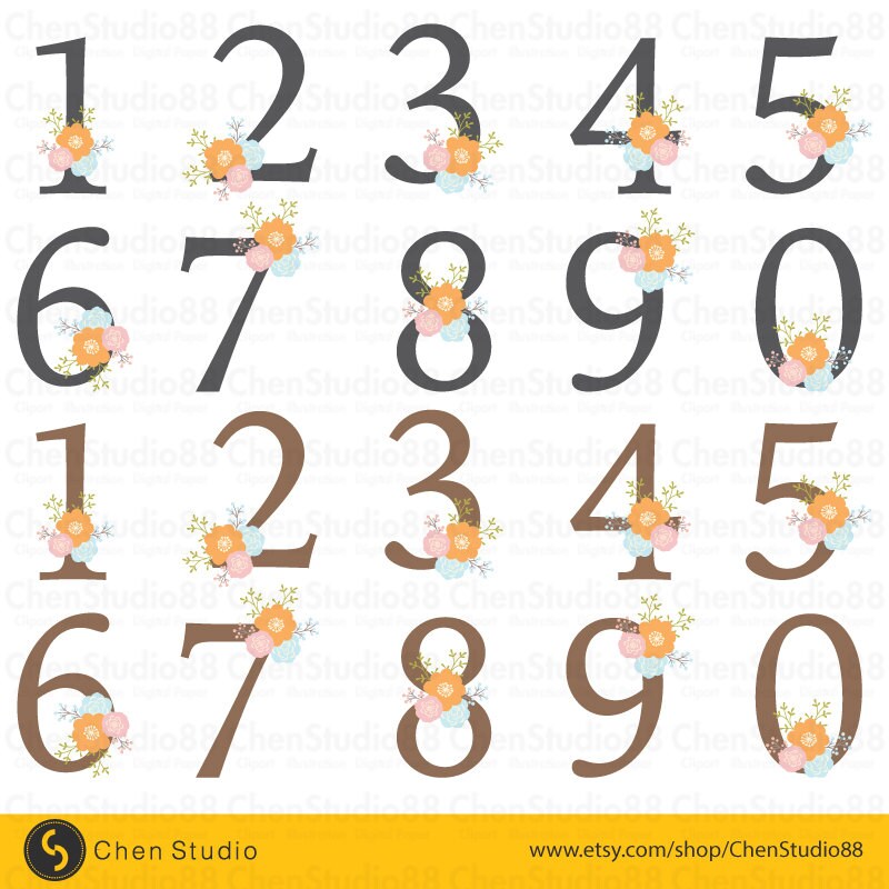 Floral Number Vector Digital Clipart Instant Download - Etsy