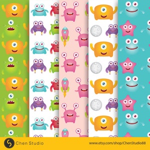Monster Vector Clip Art and Digital Paper Set - Etsy