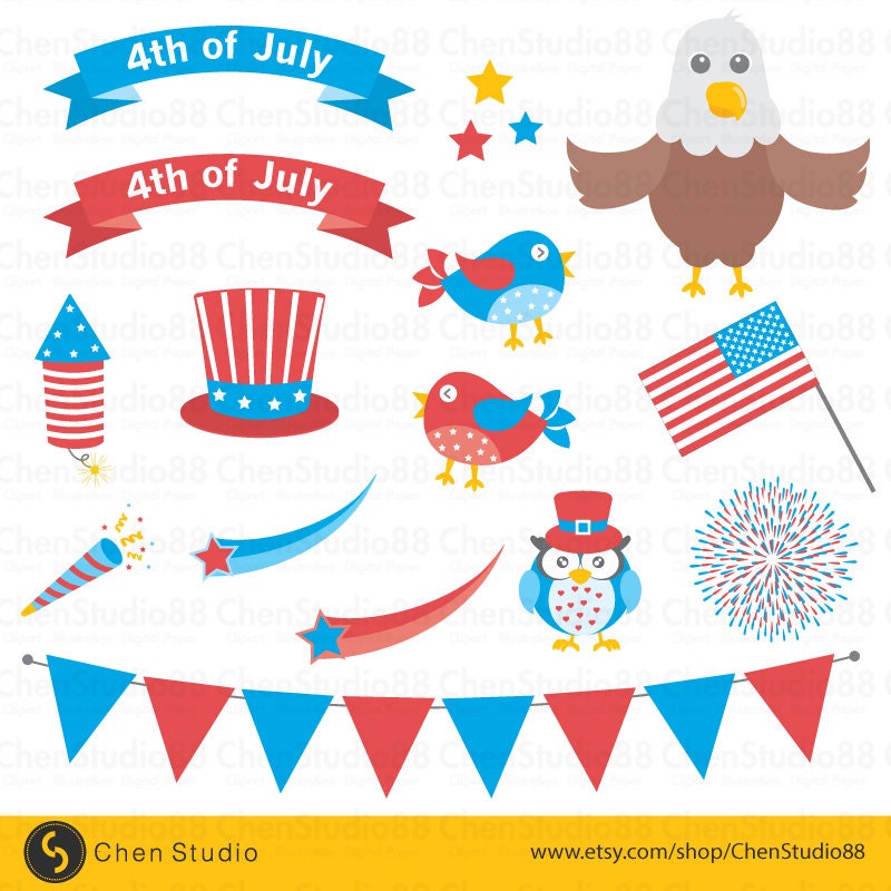 Cute 4th of July Vector Digital Clipart Instant Download EPS, PNG Files ...