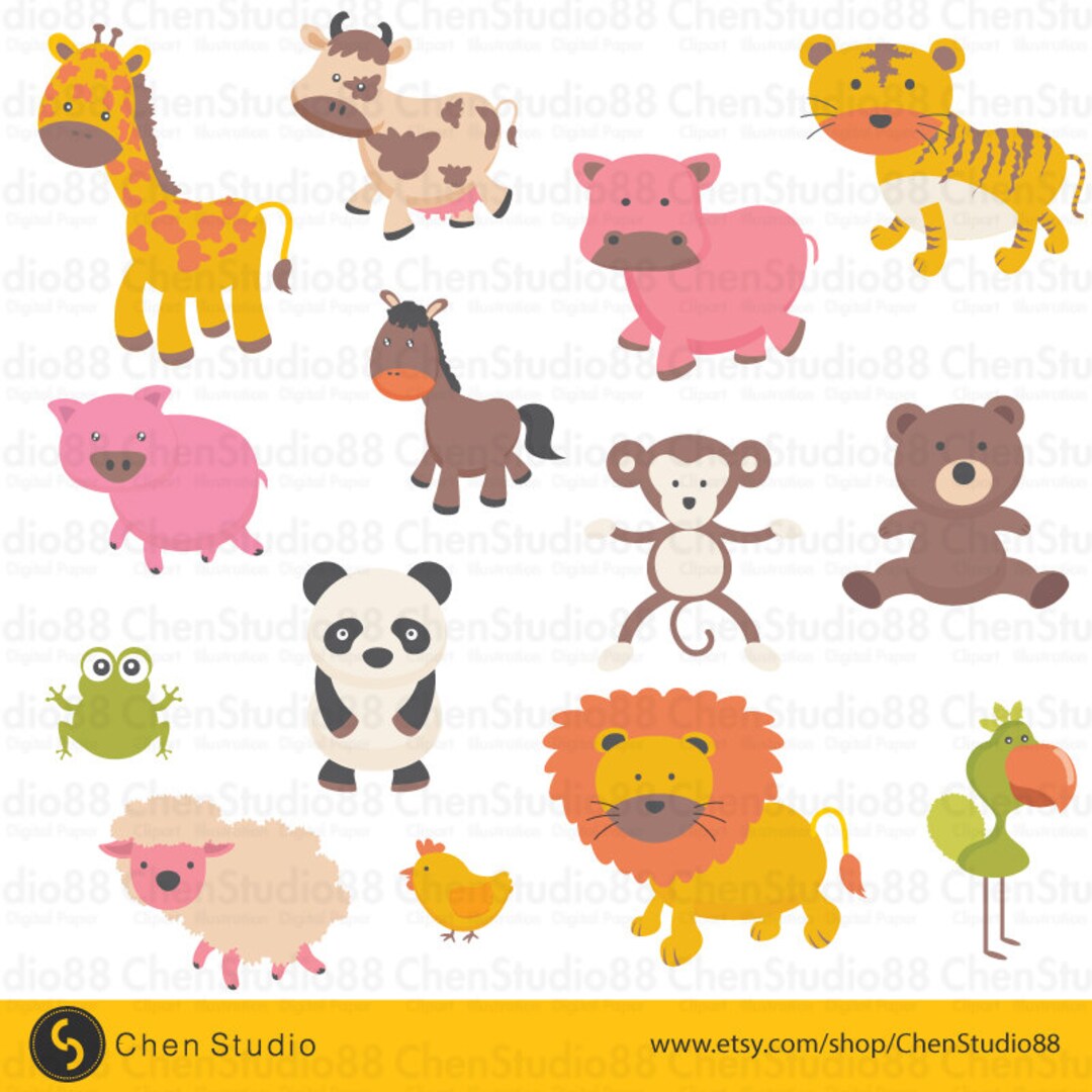Cute Animals Vector Digital Clipart Instant Download - Etsy