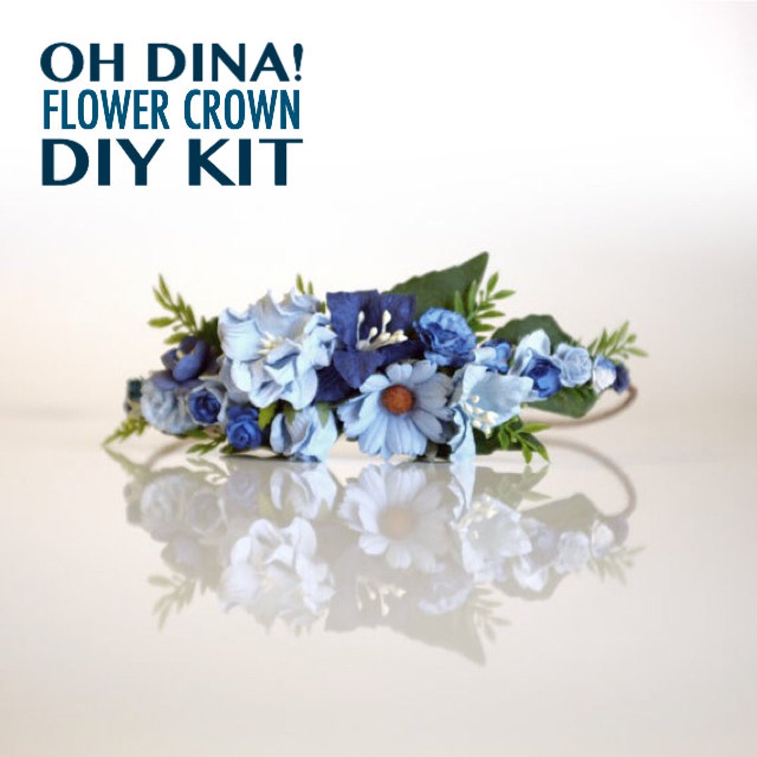DIY Blue Flower Crown Kit, Blue Wedding Headpiece, Blue Bridal DIY ...