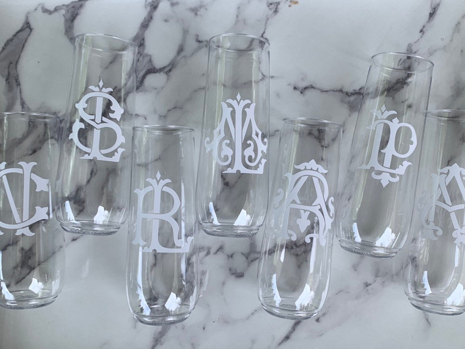 Monogrammed Two Letter Initial Shatterproof Plastic Stemless Champagne ...