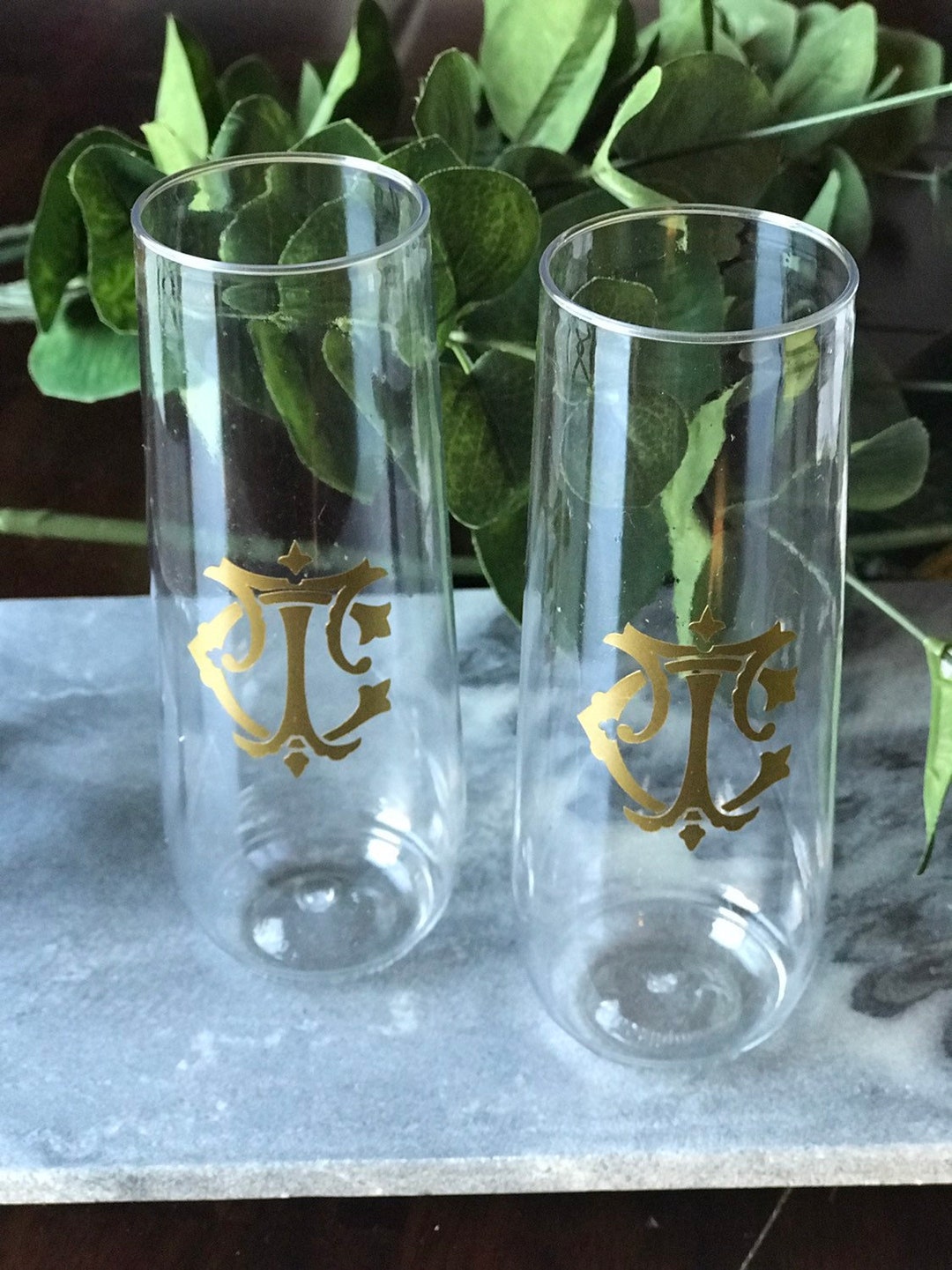 Monogrammed Two Letter Initial Shatterproof Plastic Stemless Champagne ...