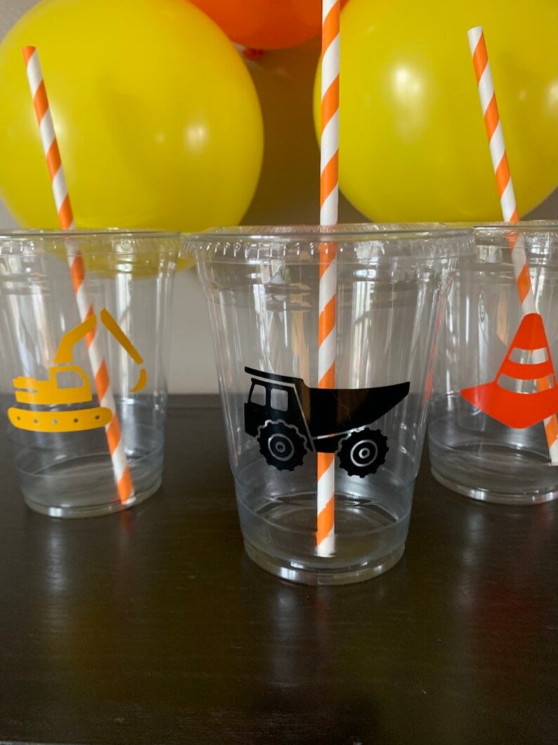 Construction crew party cups/ bulldozer birthday theme/ under | Etsy