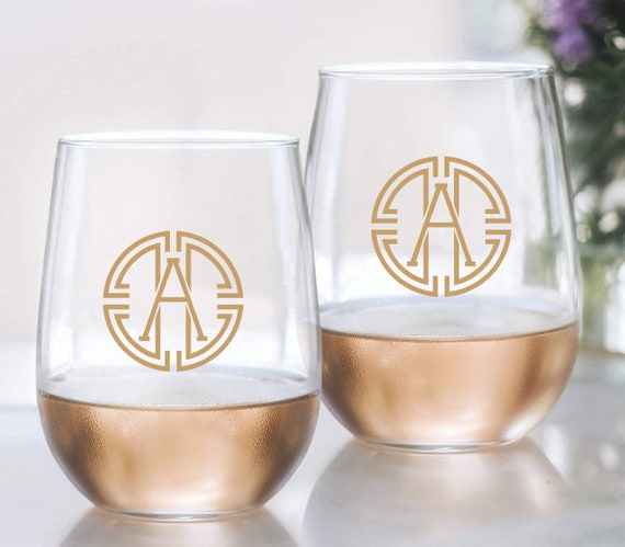 Monogram Wine Glasses/ Set of Monogram Glasses/ Personalized | Etsy