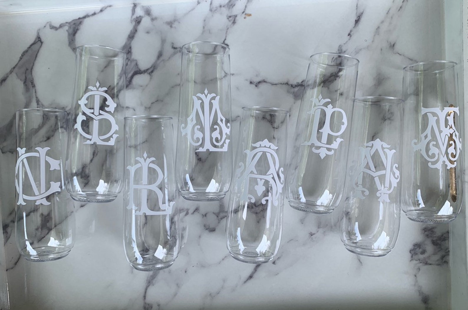 Monogrammed Two Letter Initial Shatterproof Plastic Stemless Champagne ...