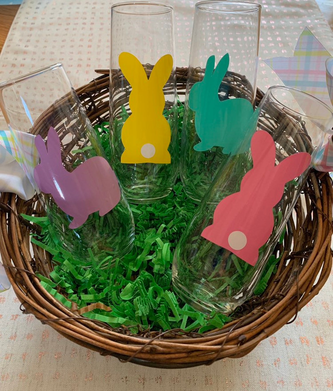 Easter Glasses/ Easter Dining/ Bunny Dining/ Bunny Glasses/ Hostess ...
