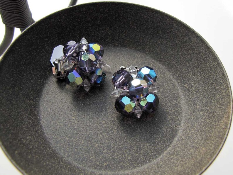 Vintage Ab Purple Crystals Clear Crystal Clip Earrings Beaded Etsy