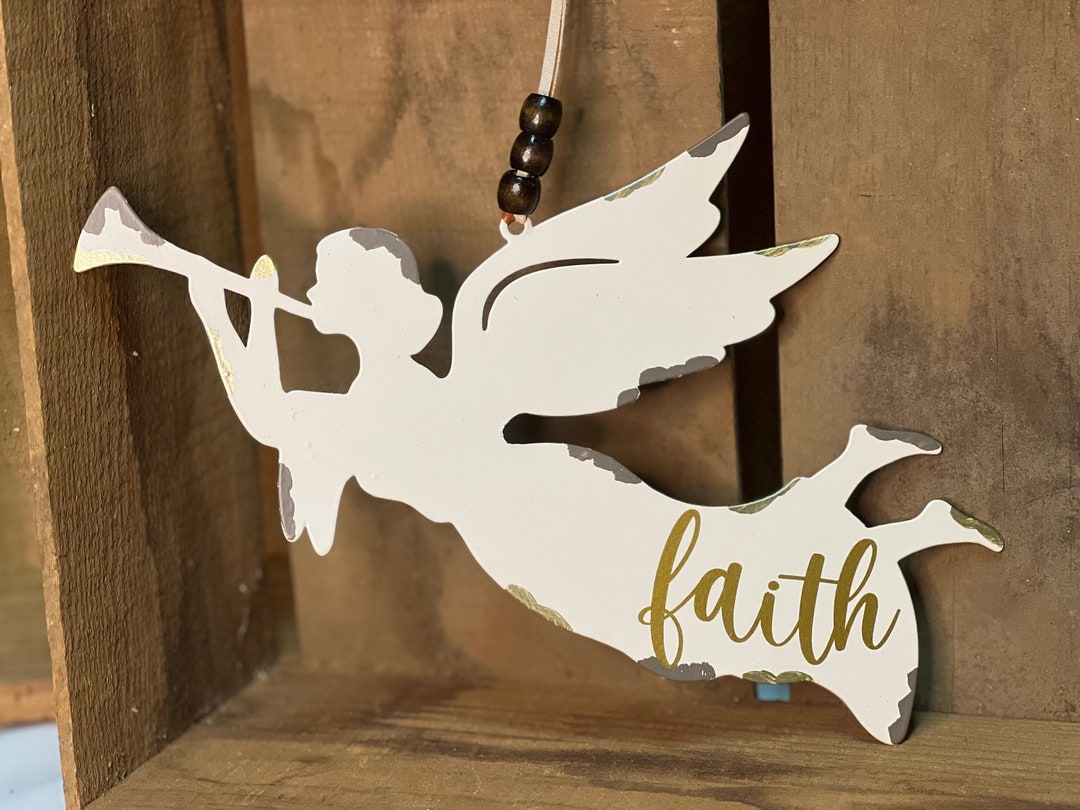 Large Tin Angel With Trumpet Ornament - Etsy