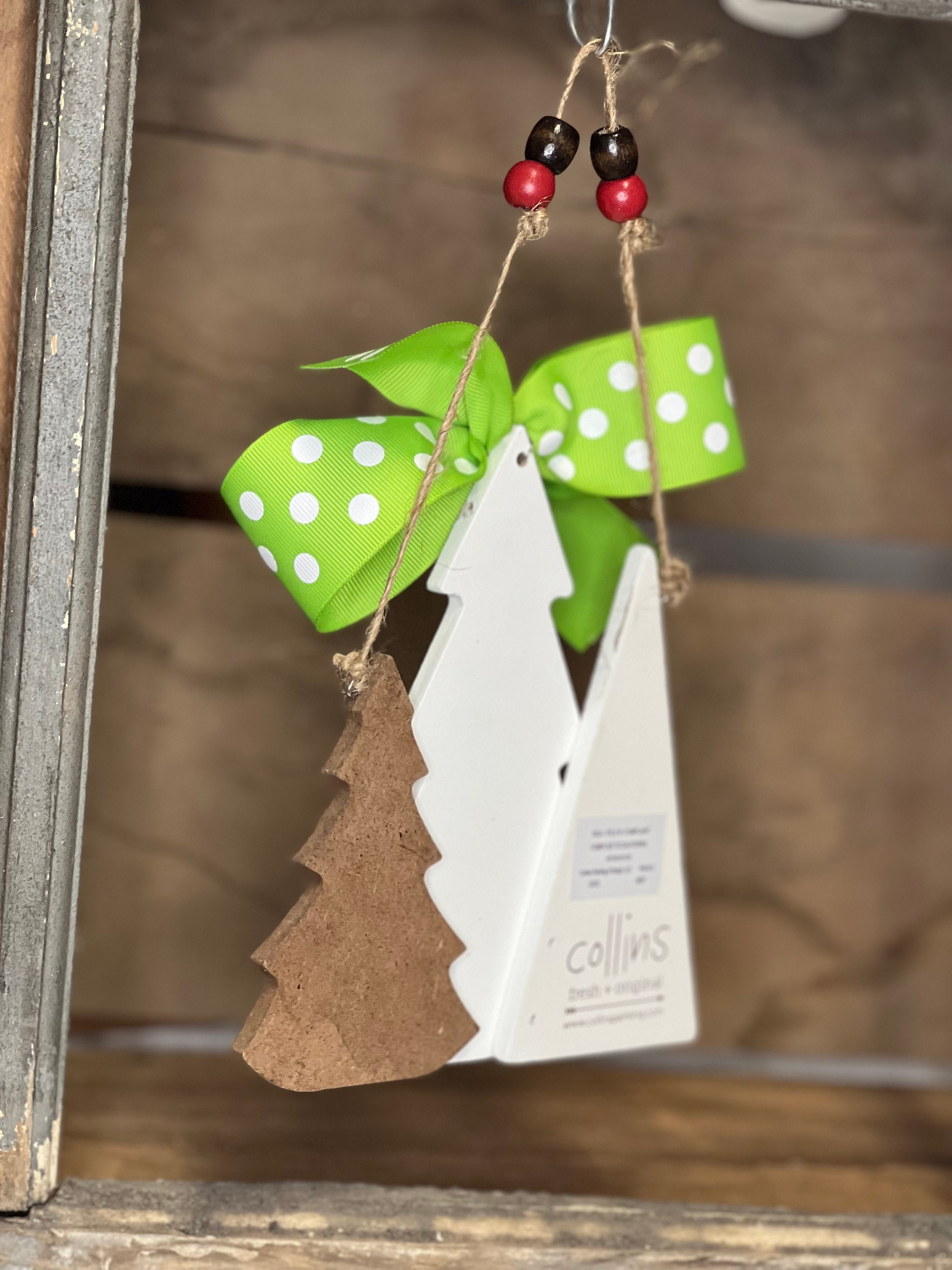 Red and White Plaid Tree Trio Ornament - Etsy