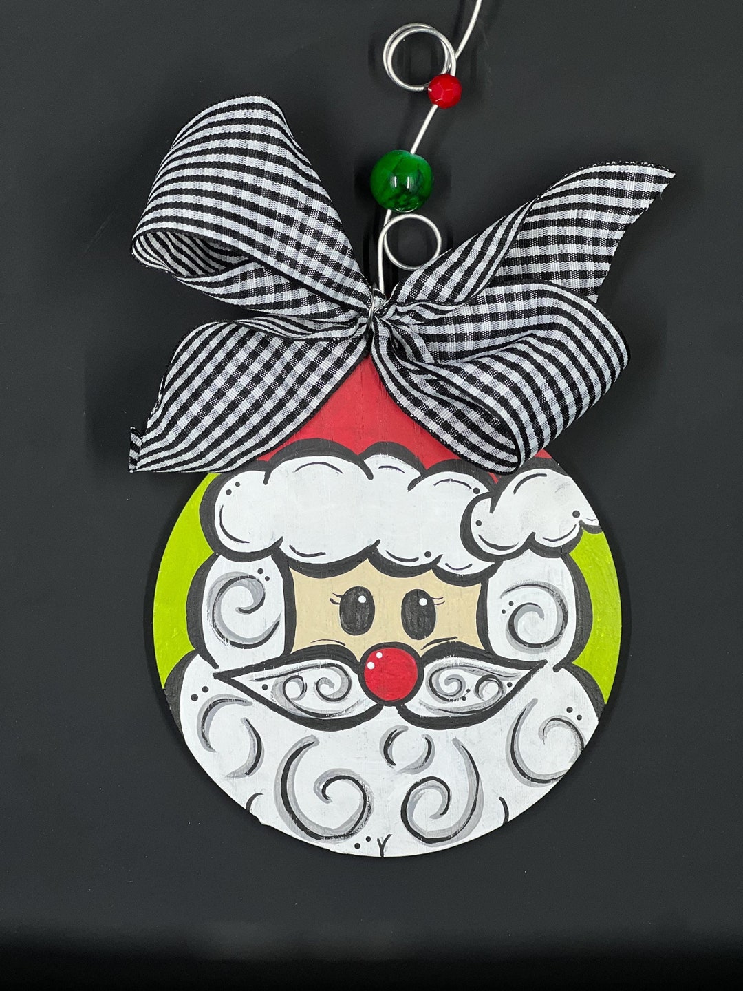 Hand-painted Santa Face Round Ornament - Etsy