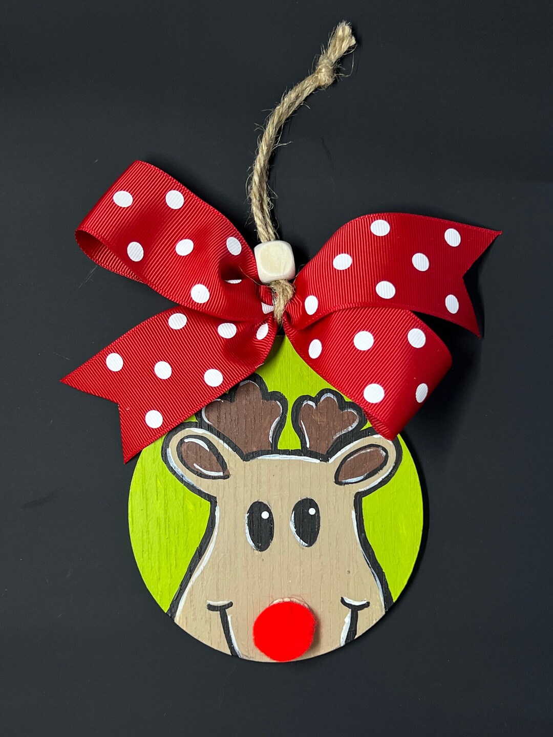 Hand-painted Rudolph the Reindeer Round Ornament - Etsy