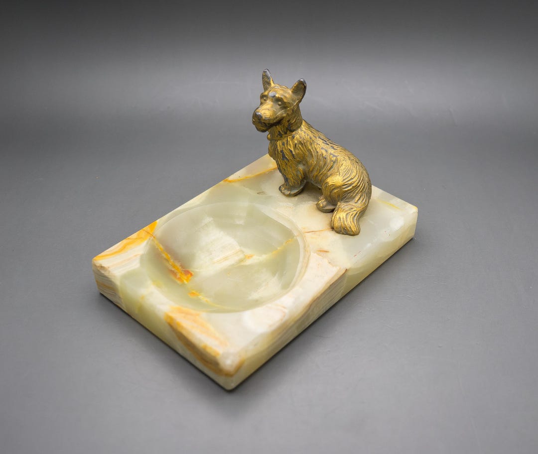 Multi-colored Onyx/ Marble / Agate Ashtray With Brass Plated Welsh ...