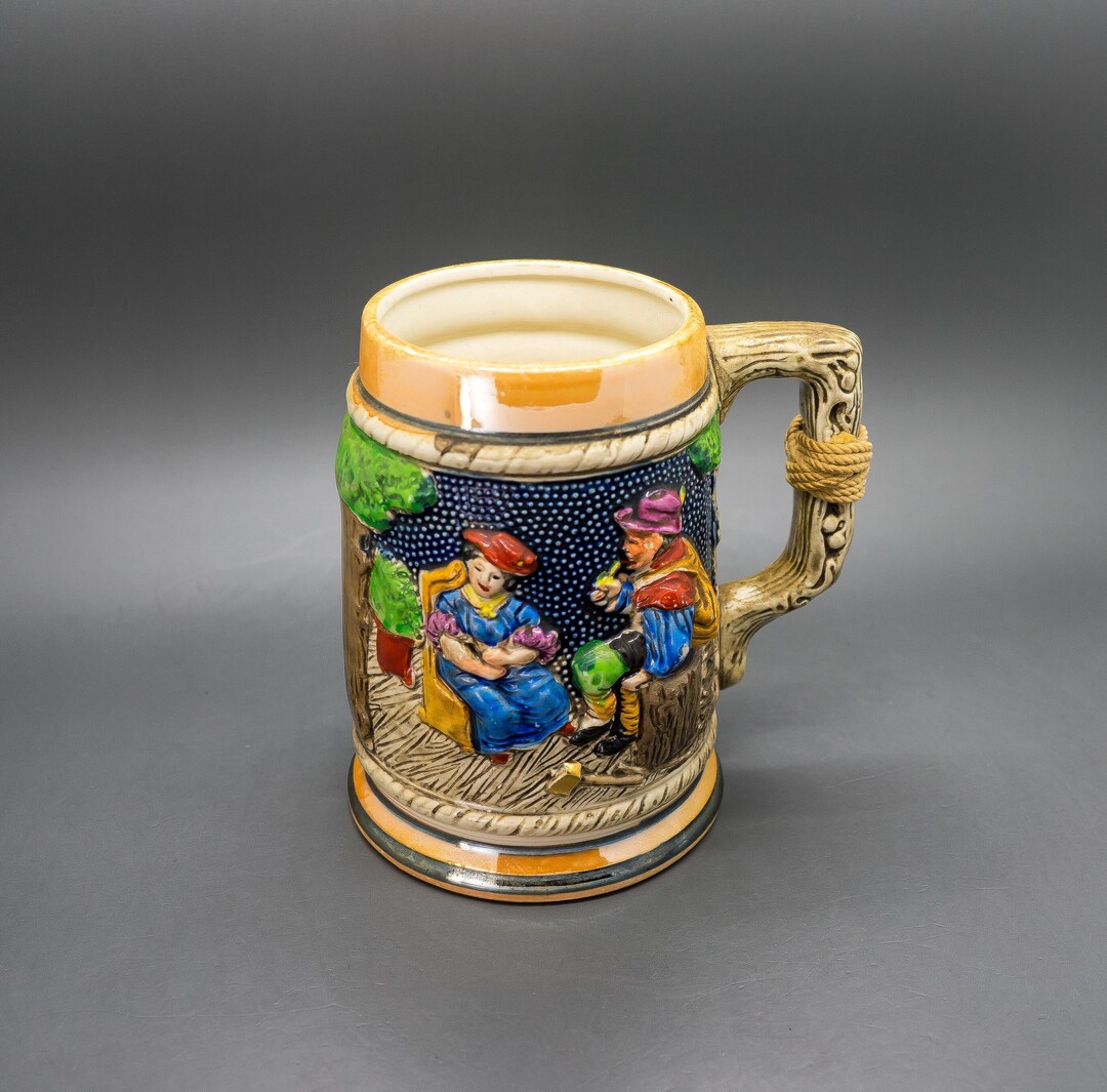 Vintage Pipe Smoking Man Beer Stein Mug Colorful Estate Stein Pipe ...