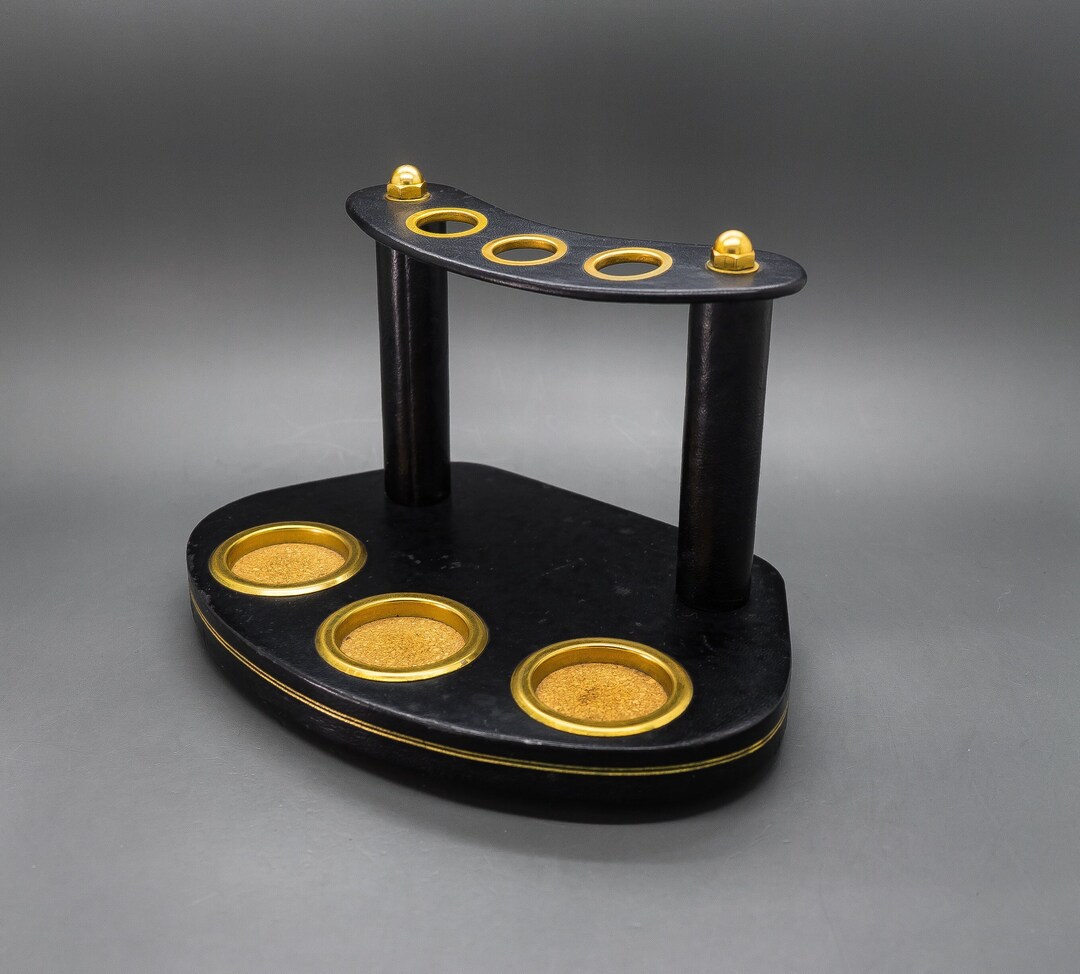 Vintage Dunhill Leather Covered 3-place Pipe Stand Brass Collars Pipe ...