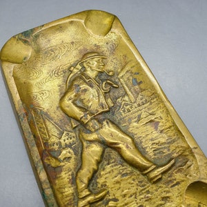 Vintage Early to Mid-century WWII (1939-1945) Cast Brass Ashtray With ...