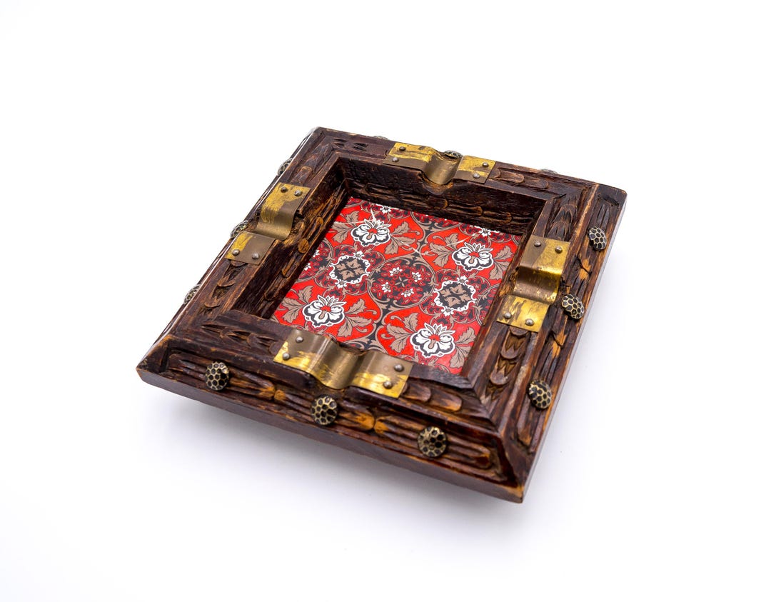 Vintage Custom Ornate Wood Cigar Ashtray – Large, Exotic Looking Piece ...