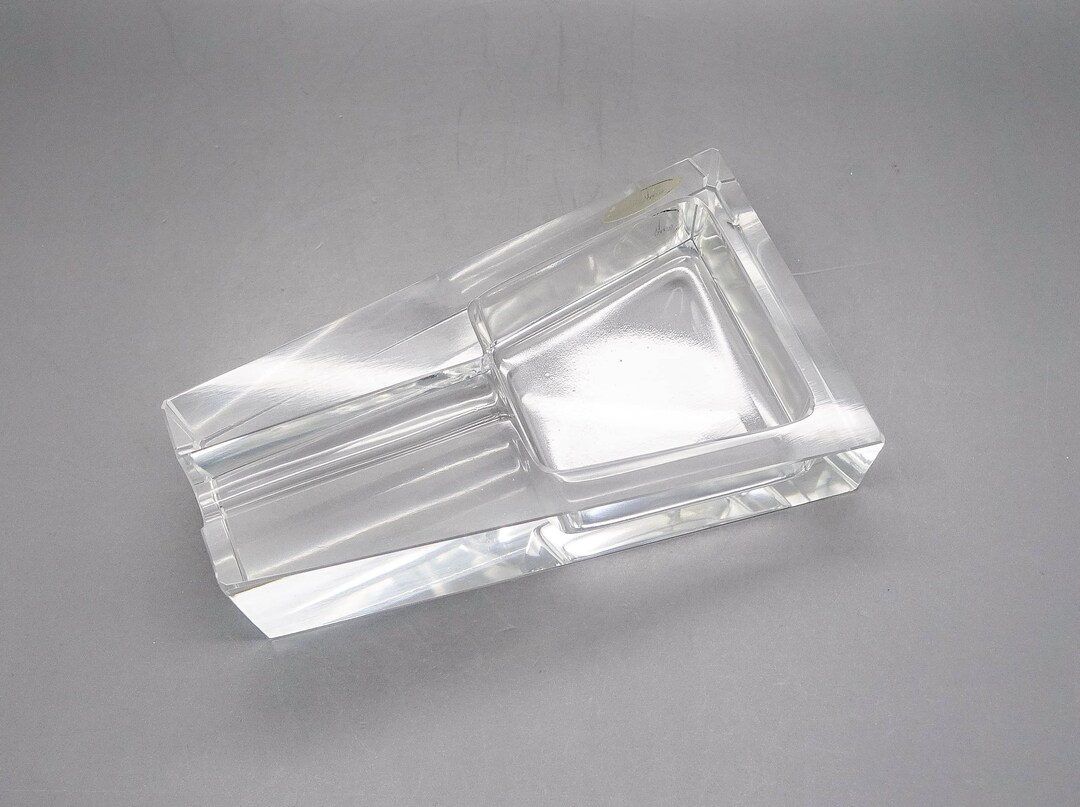 Heavy Thick Trapezoid Shaped Crystal Glass Cigar Ashtray / Pipe Cigar ...