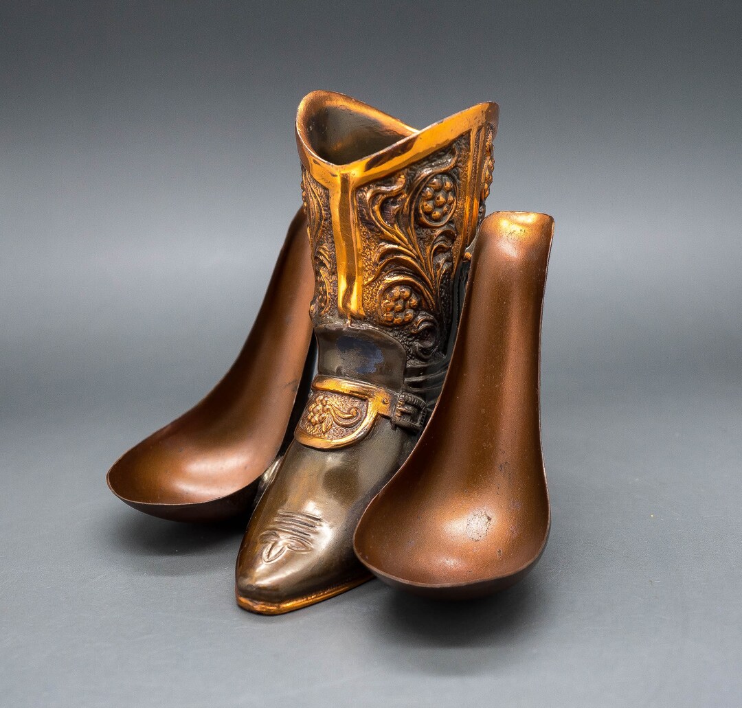 Vintage Early to Mid-century Copper Bronze Cowboy Boot Heavy Bronze ...