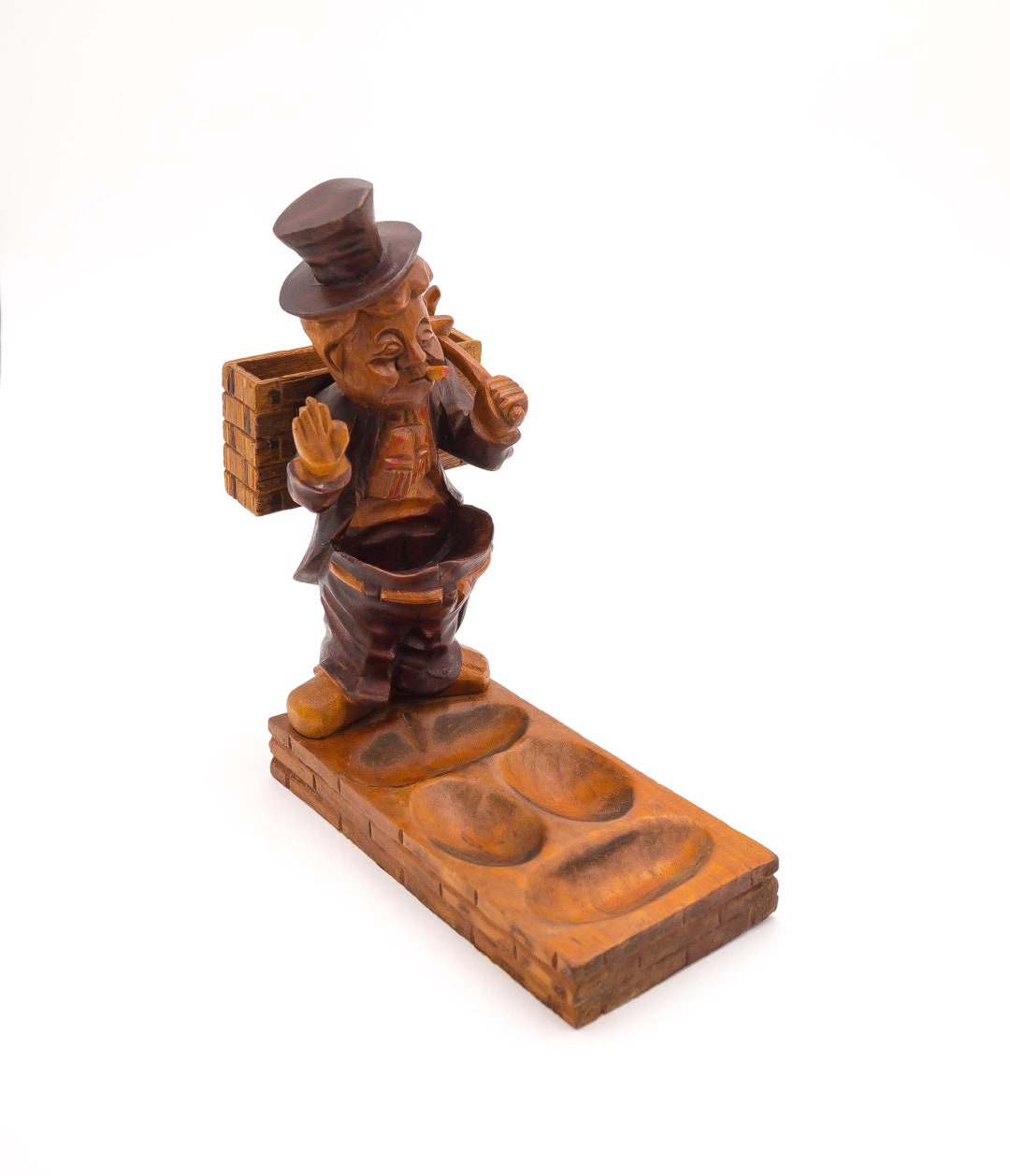 Large Vintage ANRI Carved Man Pipe / Match Holder Rack /stand Unique ...